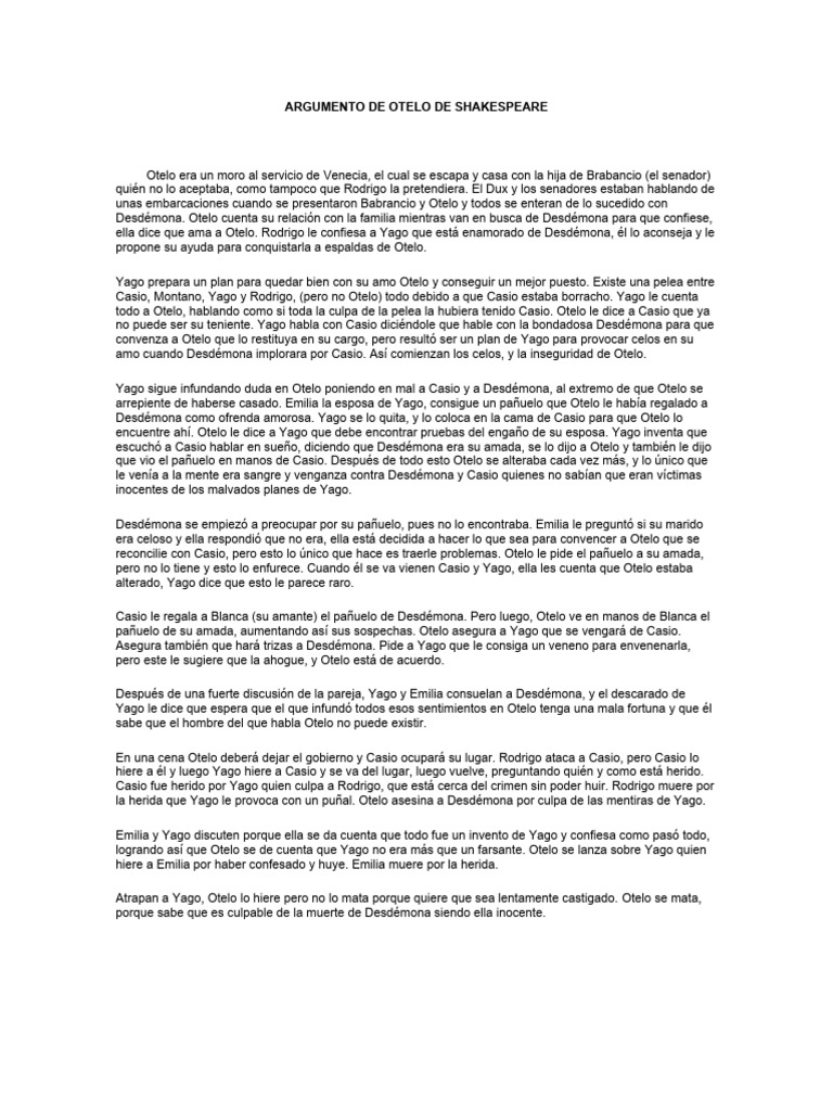 Argumento de Otelo de Shakespeare | PDF | OTELO