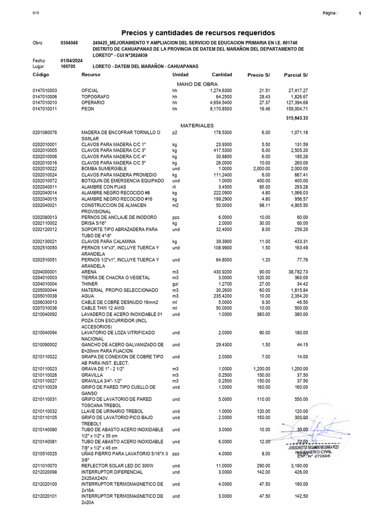 6.+lista+de+insumos 20240807 225042 489 | PDF | Procesos industriales | Materiales de construcción