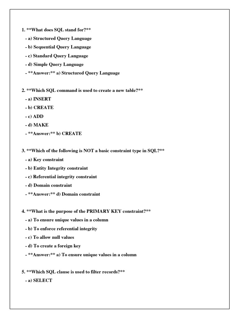 MCQ CH - 6 | PDF | Relational Database | Table (Database)