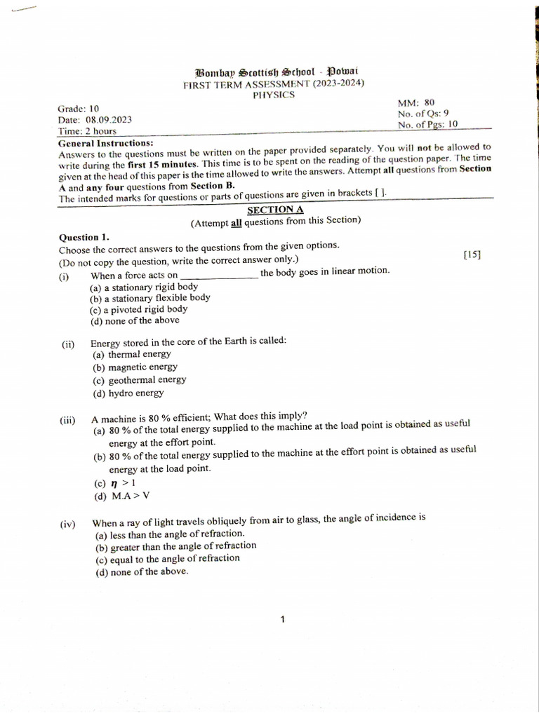 Physics - FTA - 2023-24 | PDF