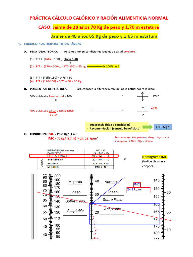 Caso Modelo - Práctica Calculo Calórico | PDF | Caloría | Índice de ...