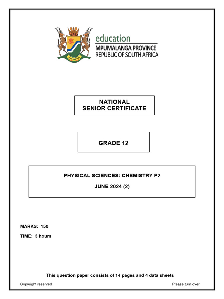 Physical Sciences P2 Grade 12 June 2024 | PDF | Chemical Equilibrium | Activation Energy