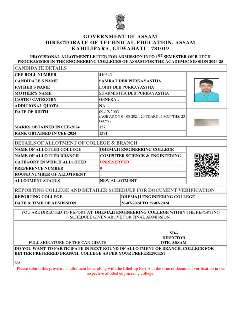 Allotment Letter | PDF | University And College Admission