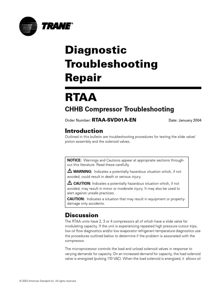 RTAA Compressor Troubleshooting Guide | PDF | Valve | Piston