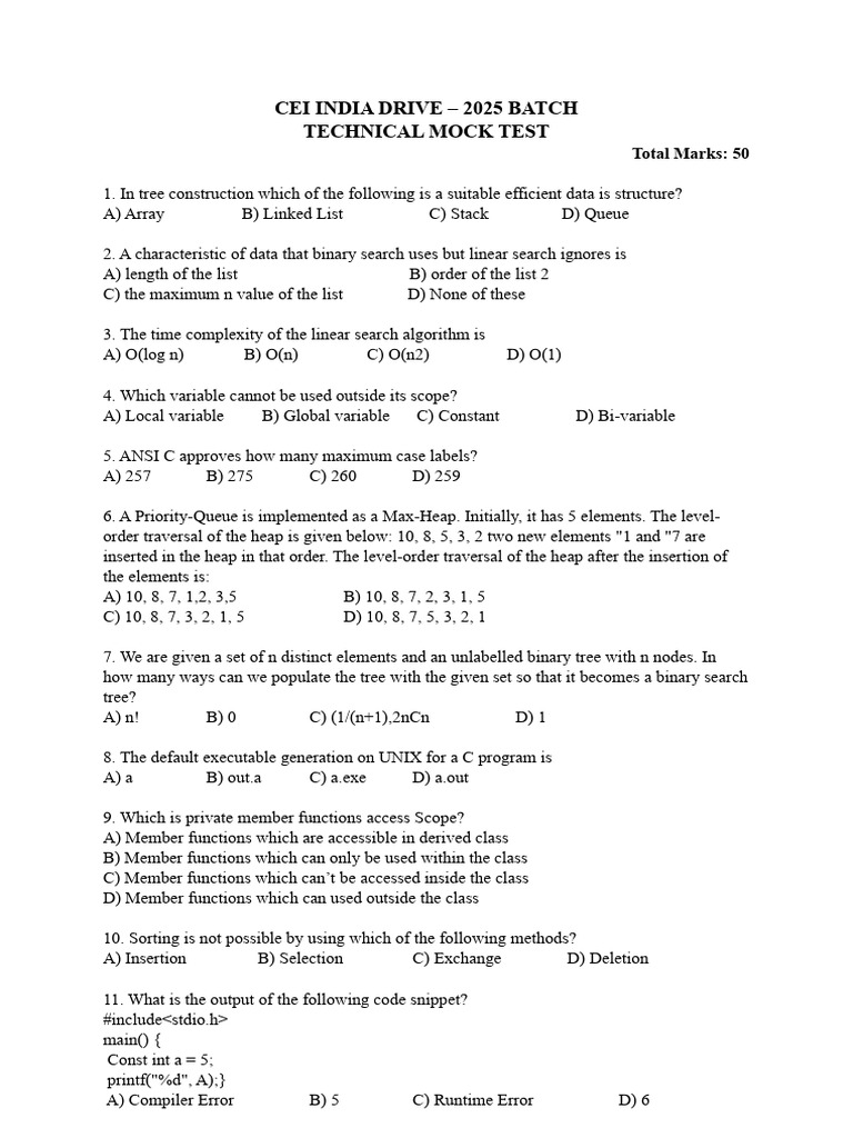 Mock Interview Question Final Pdf Pointer Computer Programming 3331