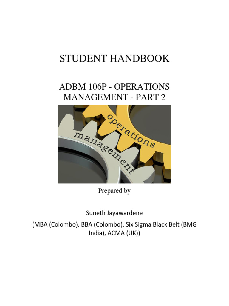 Part 2 - Student Handbook - ADBM 106 - MAnaging Operations | PDF | Six ...