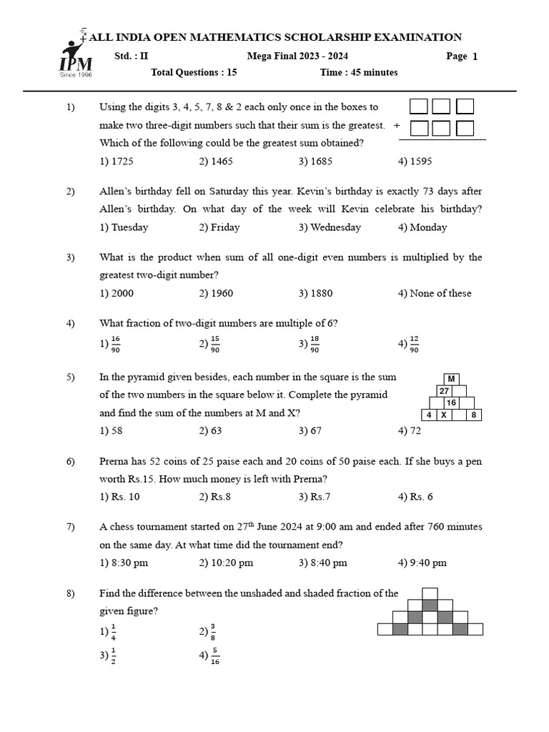 2nd Mega Final 2024 | PDF | Numbers | Elementary Mathematics