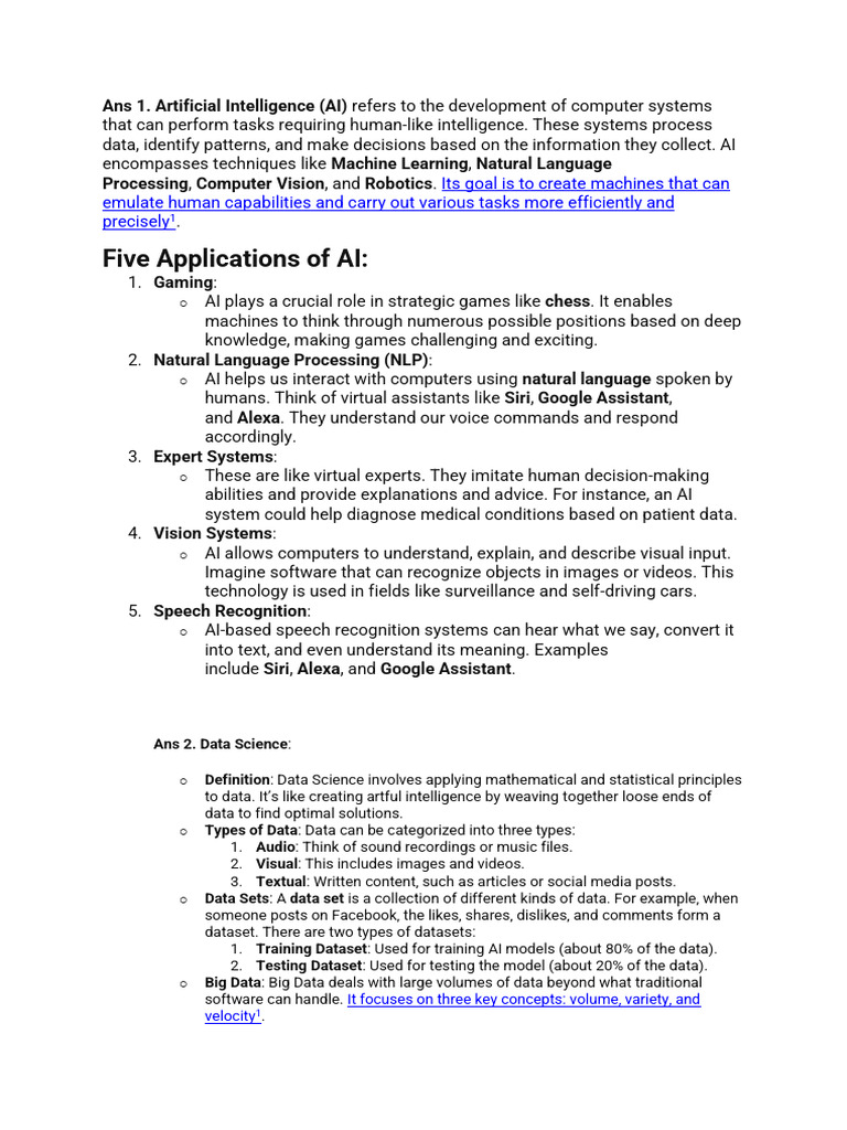 Artificial Intelligence Class 9 Q-A | PDF | Artificial Intelligence ...