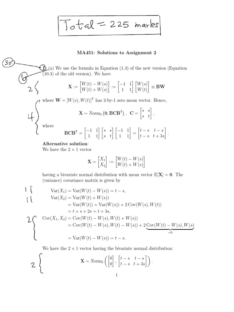 MA451 Assignment 2 Solutions | PDF | Linear Algebra | Probability Theory