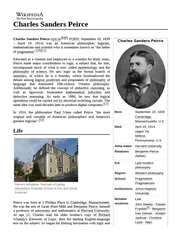 Charles Sanders Peirce: Pragmatism Pioneer | PDF | Charles Sanders ...