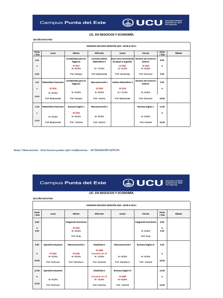 Calendario FCE 2do Semestre 2024 | PDF | Matemáticas Aplicadas ...
