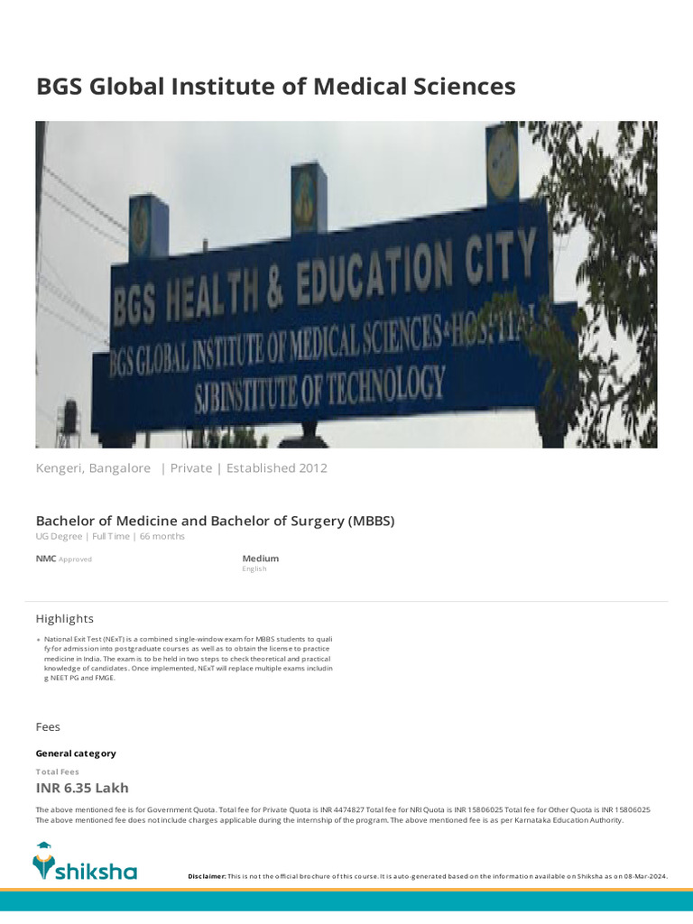 BGS Global Institute of Medical Sciences | PDF | Vocational Education ...