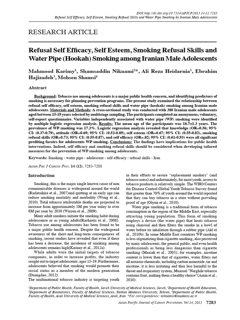 Refusal Self Efficacy Self Esteem Smoking Refusal | PDF | Tobacco ...