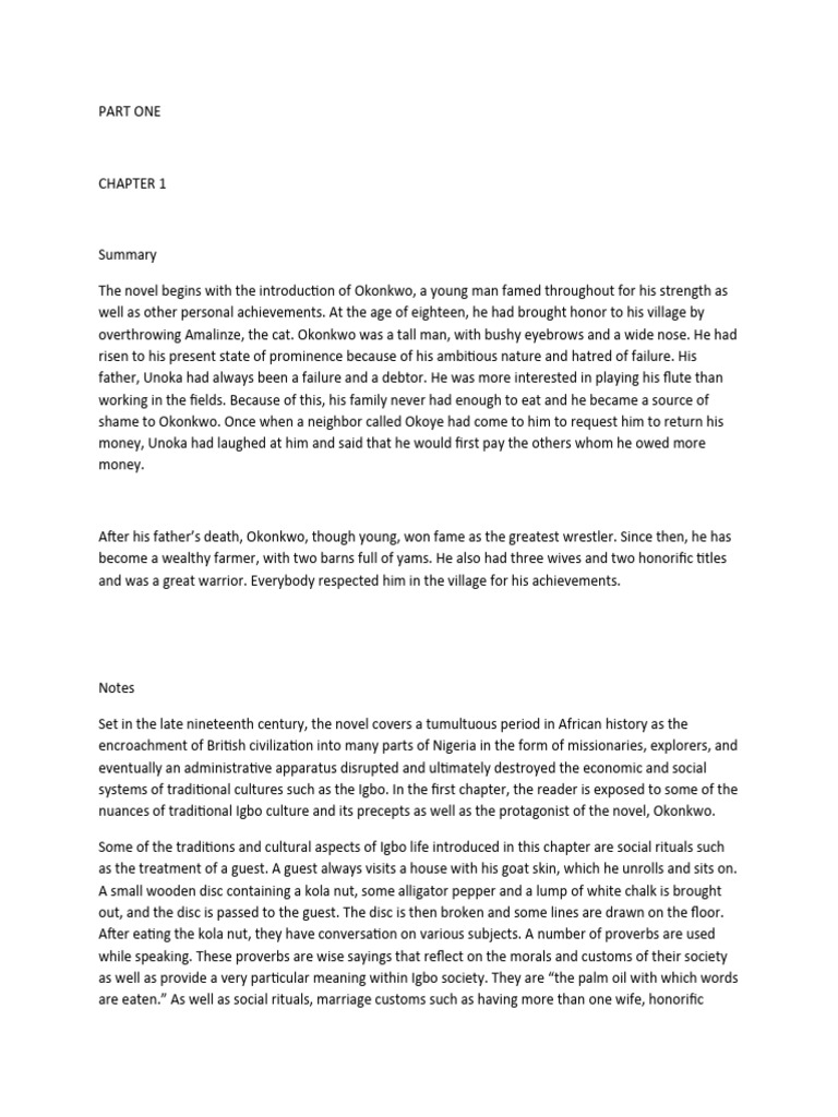 Summary of Chapters 1-3: Things Fall Apart | PDF | General Fiction