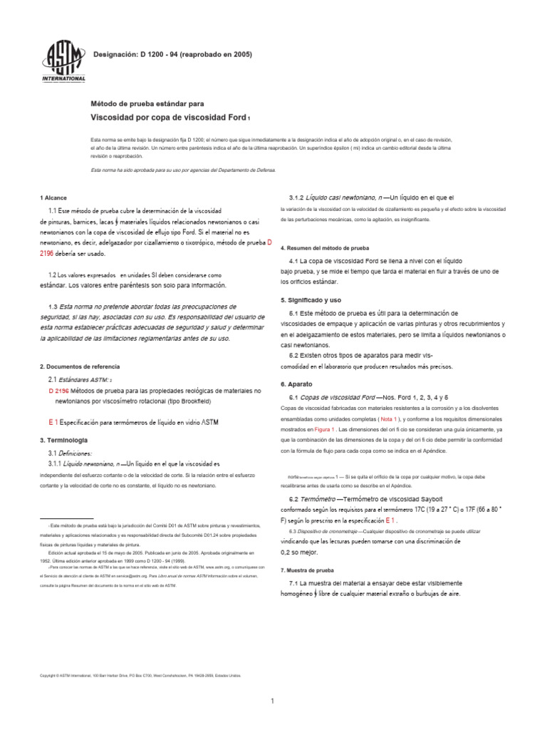 ASTM D1200 2005.en - Es | PDF | Líquidos | Viscosidad