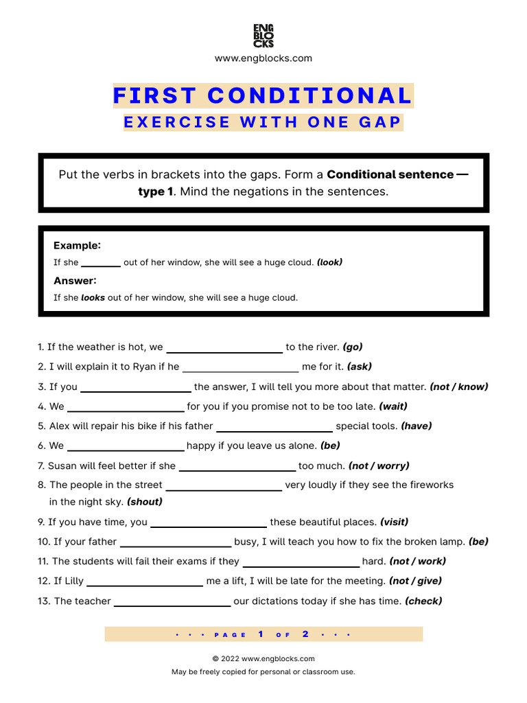 conditional-sentences-type-1-exercise-with-one-gap | PDF | Linguistic ...