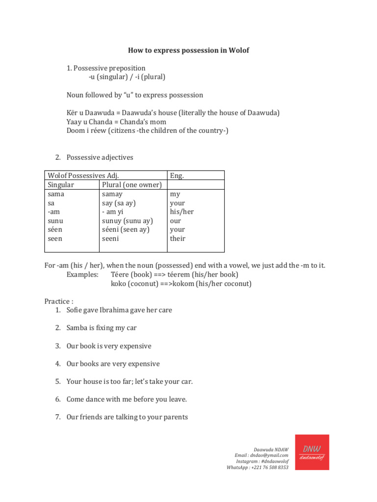 How To Express Possession in Wolof | PDF