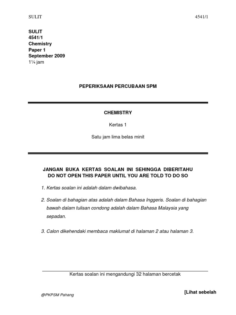 Pahang Kimia K1 2 3 Skima SPM 09 | PDF | Metode & Bahan Ajar | Sains ...