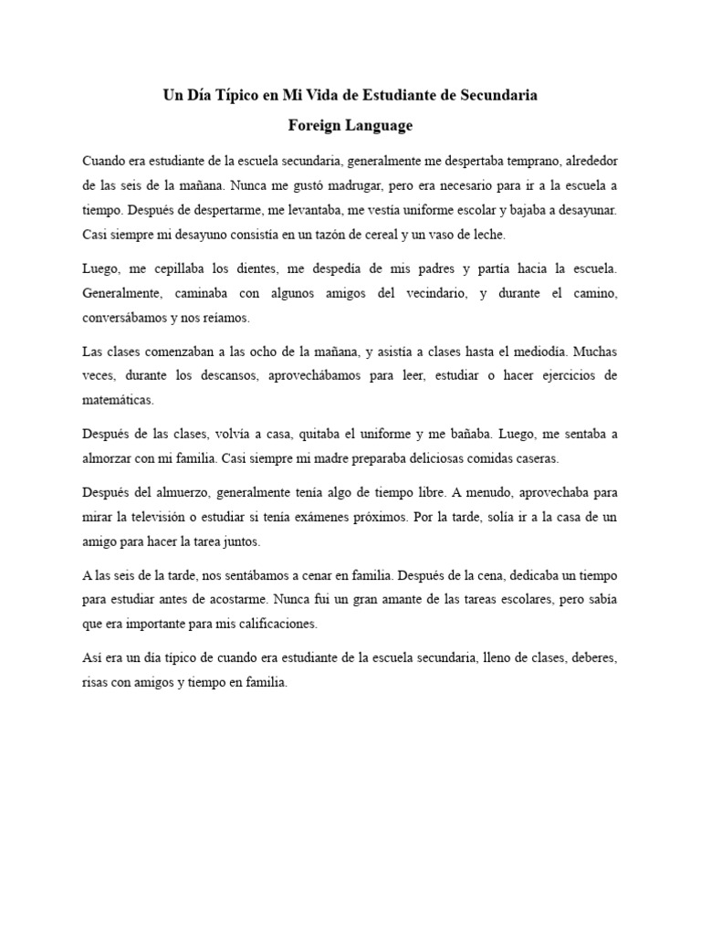 Un Día Típico en Mi Vida de Estudiante de Secundaria | PDF