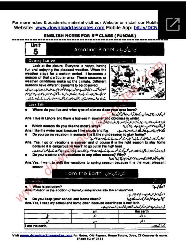 Class#5th (Ch#5) English | PDF
