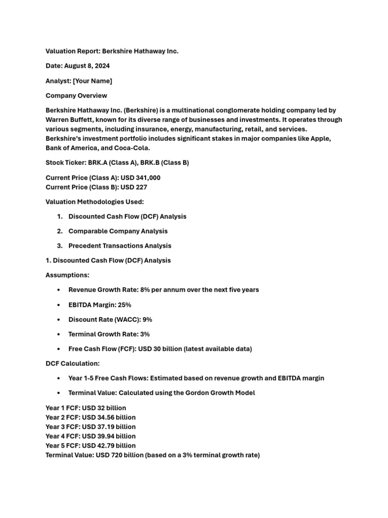 Valuation Report | PDF | Valuation (Finance) | Discounted Cash Flow