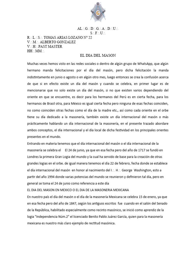 Días del Masón en el Mundo | PDF | Masonería | México