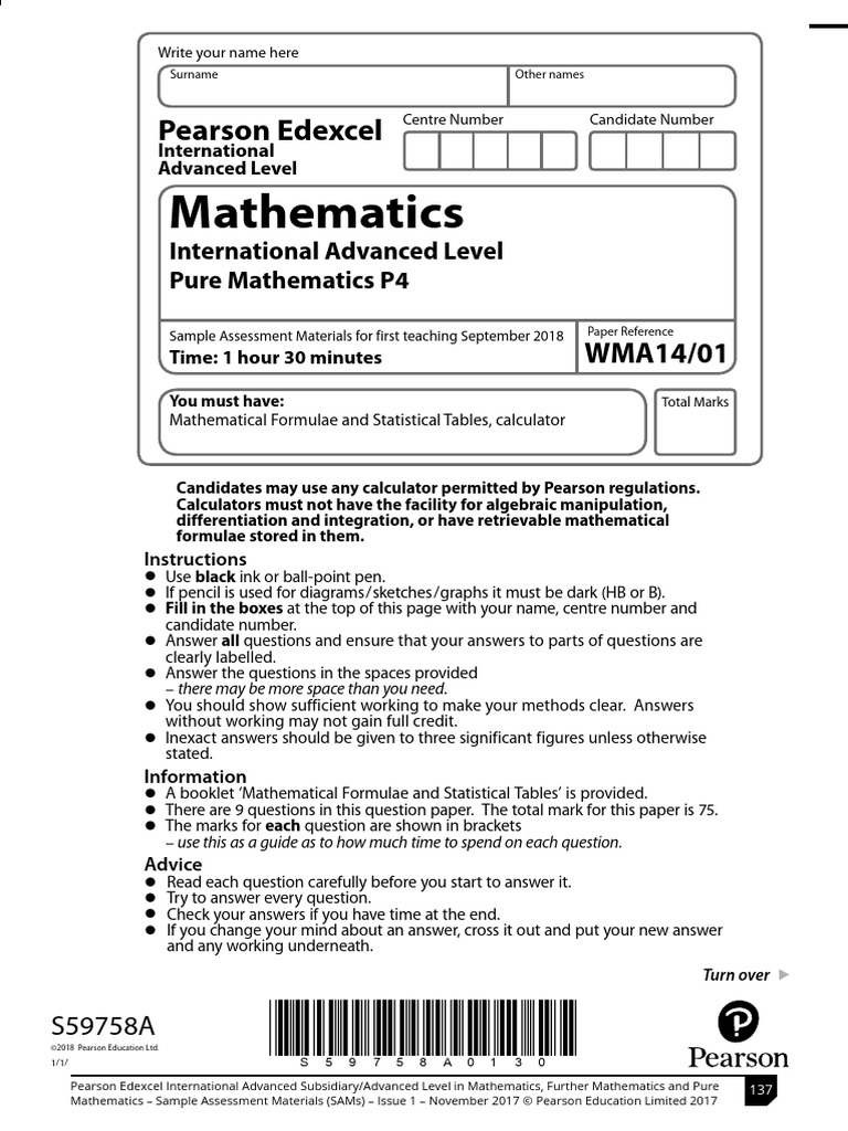 P4 Sample Exam by Pearson | PDF | Mathematics