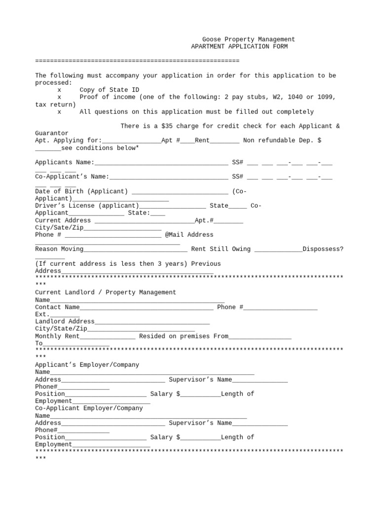 Apartment Application Form Template | PDF | Lease