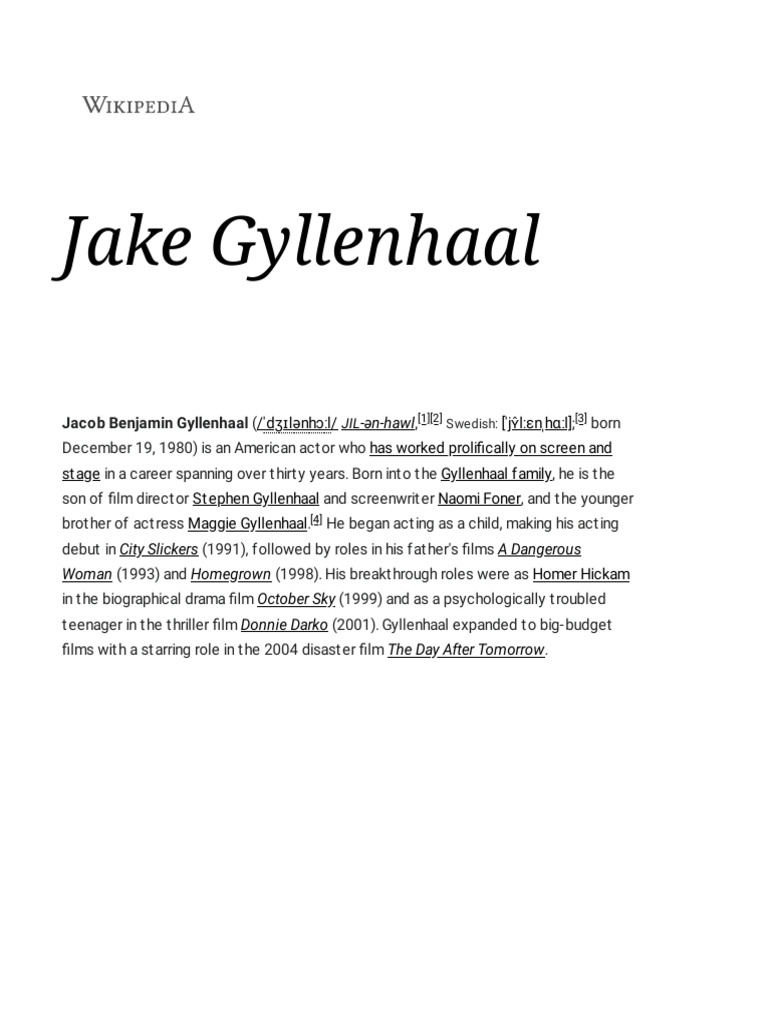 Jake Gyllenhaal - Wikipedia | PDF