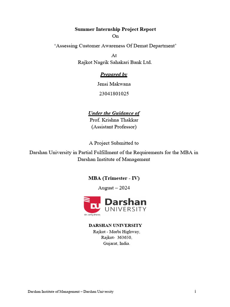 MBA Report: Demat Awareness Study | PDF | Banks | Financial Inclusion