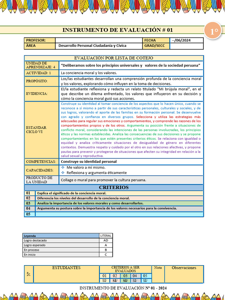 1º Dpcc- Lc Act.1 Uni 4 Sem 01 - 2024 | PDF | Moralidad | Evaluación