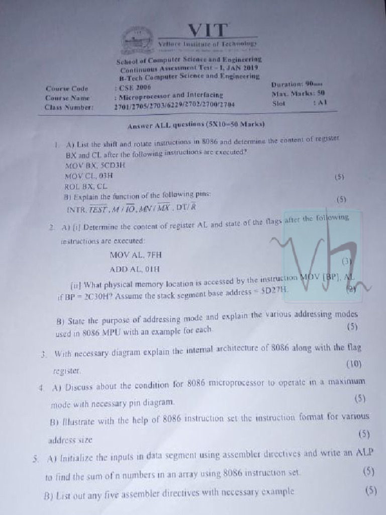 Microprocessor and Interfacing Cse2006 A1 | PDF