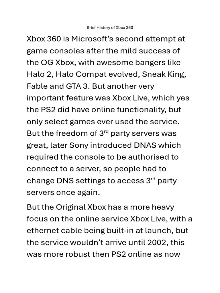 Brief History of Xbox 360 | PDF | Xbox | Xbox (Console)