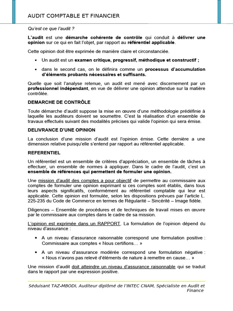 Synthese Audit Financier Et Comptable | PDF | Audit financier | Audit