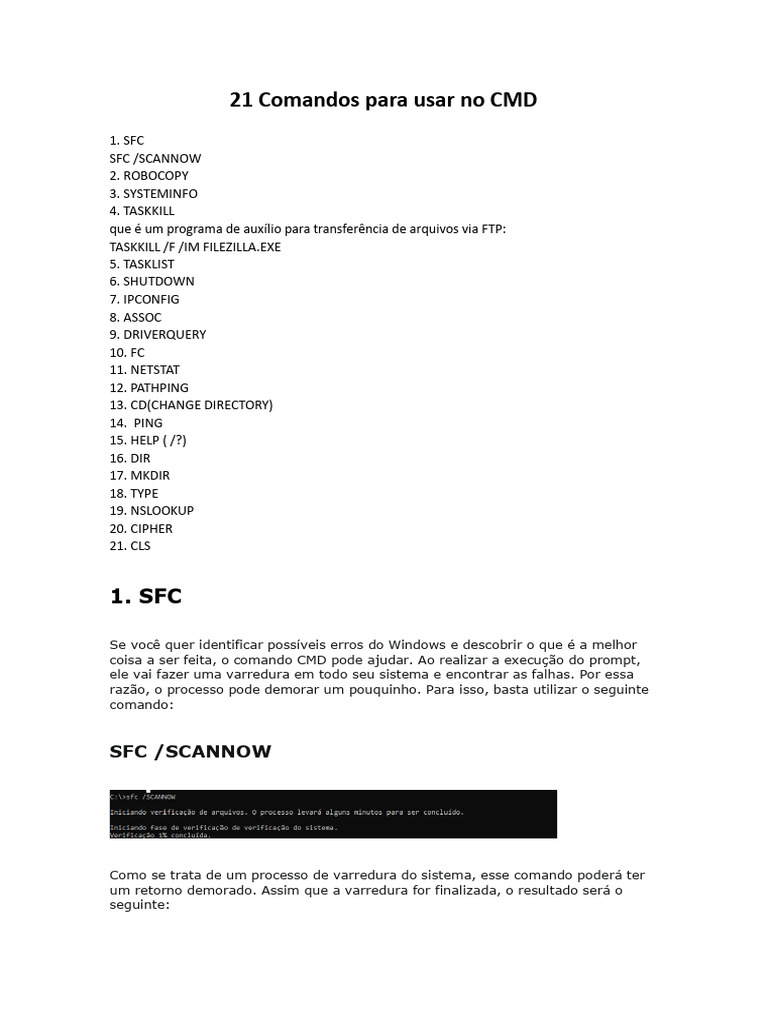 21 Comandos Do Prompt Do DOS | PDF | Arquivo de texto | Rede de computadores