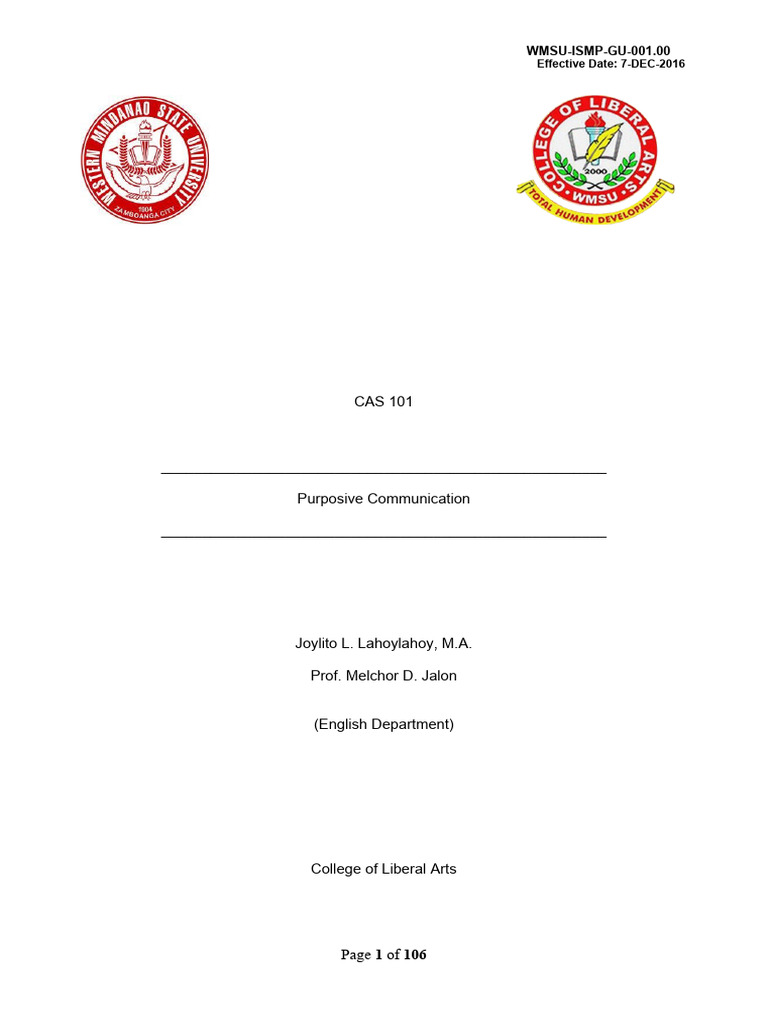 Module Cas 101 | PDF | Communication | Nonverbal Communication