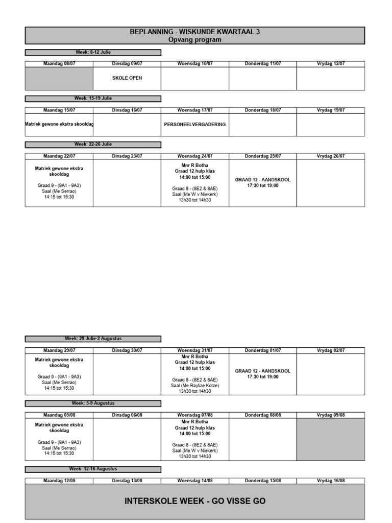 Wiskunde Ekstra Klasse Beplanning Kwartaal 3 | PDF