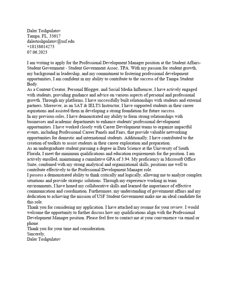 Application for Professional Development Manager | PDF | Social Media ...