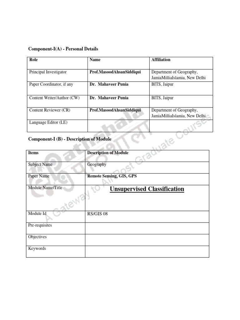 Component-I (A) - Personal Details: Unsupervised Classification | PDF ... Component-I (A) - Personal Details: Unsupervised Classification | PDF ...