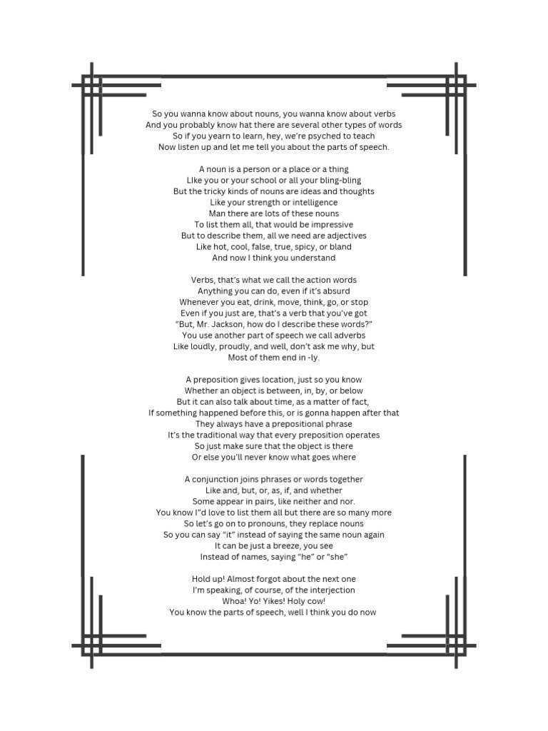 Parts of Speech Rap Lyrics | PDF