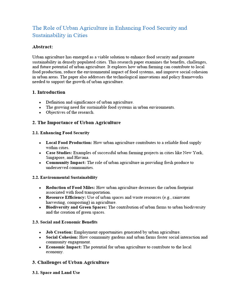 The Role of Urban Agriculture in Enhancing Food Security and ...