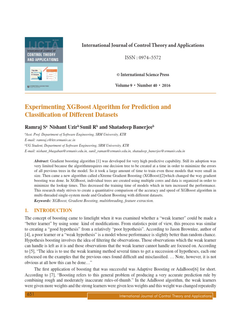 Experimenting XGBoost Algorithmfor Predictionand Classificationof ...