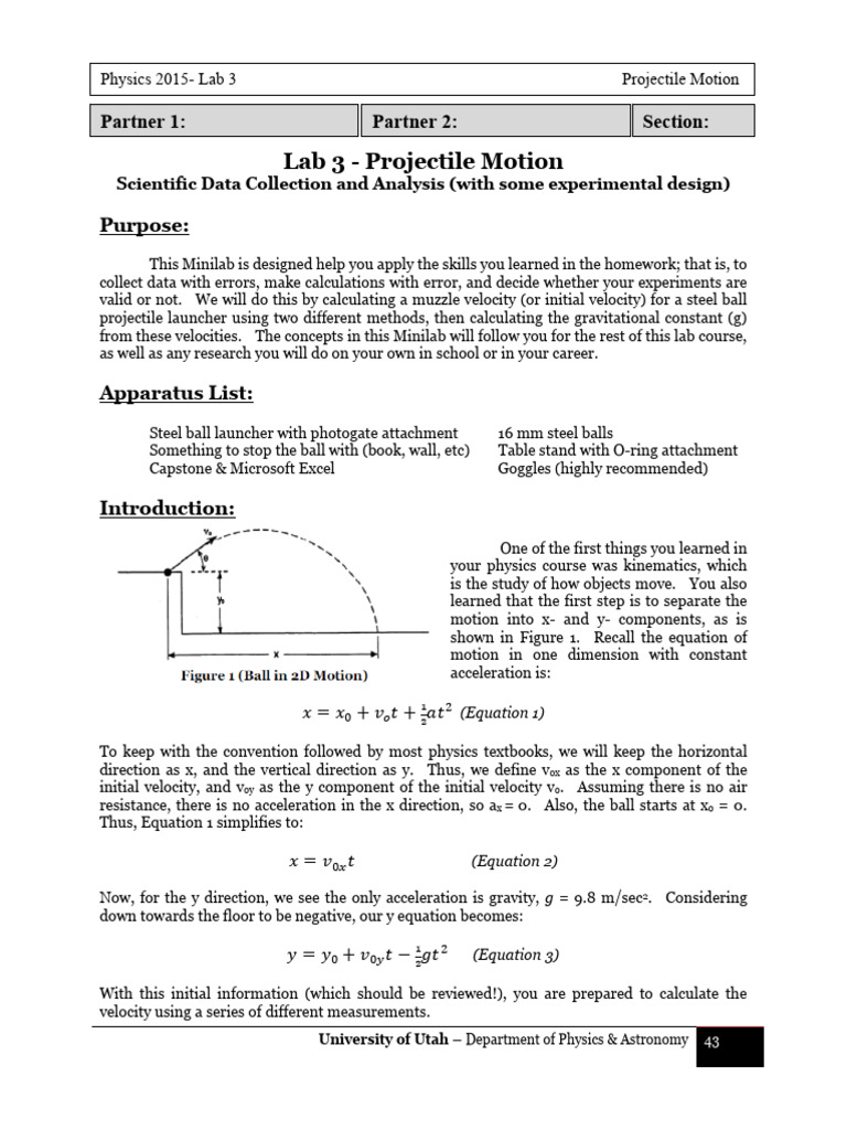 06 Lab 3 - Projectile Motion | PDF | Microsoft Excel | Velocity