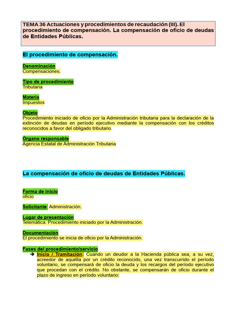 C1 TEMA 36 Actuaciones y Procedimientos de Recaudación (III) - El Procedimiento de Compensación ...