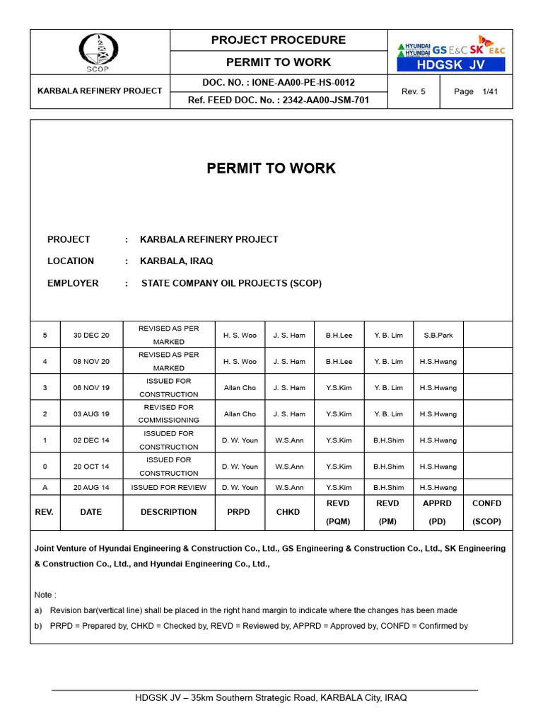 Karbala Refinery Project Work Permit Guide | PDF | Safety ...