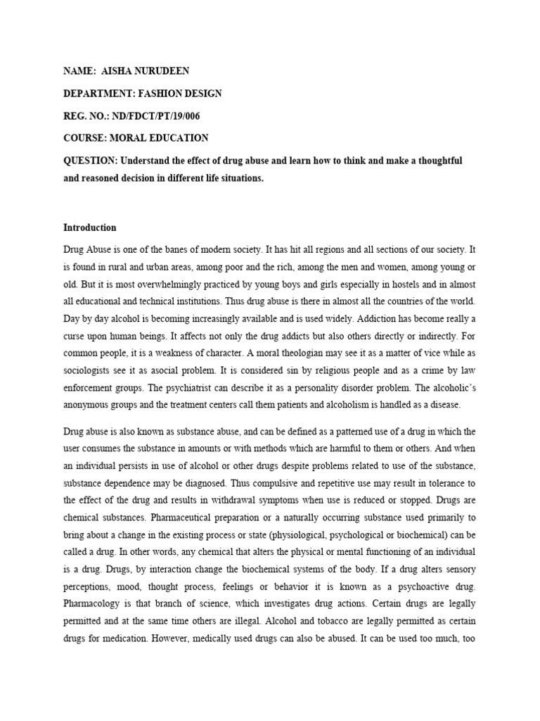 aisha assignment | PDF | Substance Abuse | Drugs