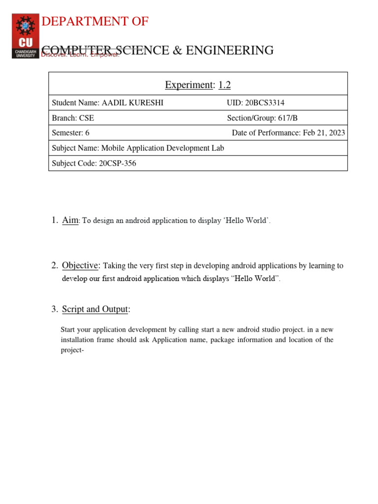20BCS3314 Mad 2 | PDF | Android (Operating System) | Application Software