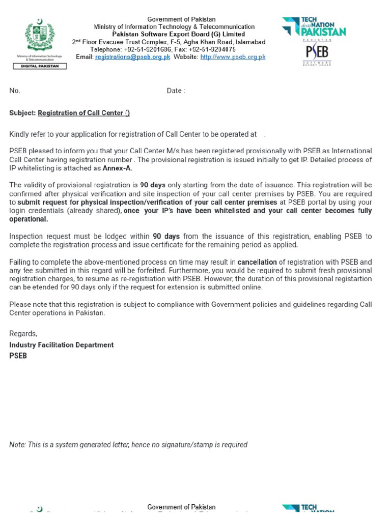 PSEB Call Center Certificate | PDF