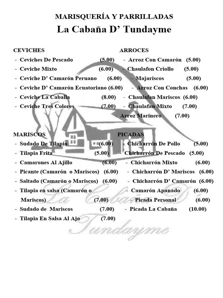 Carta La Cabaña | PDF | Cocina, comidas y vino