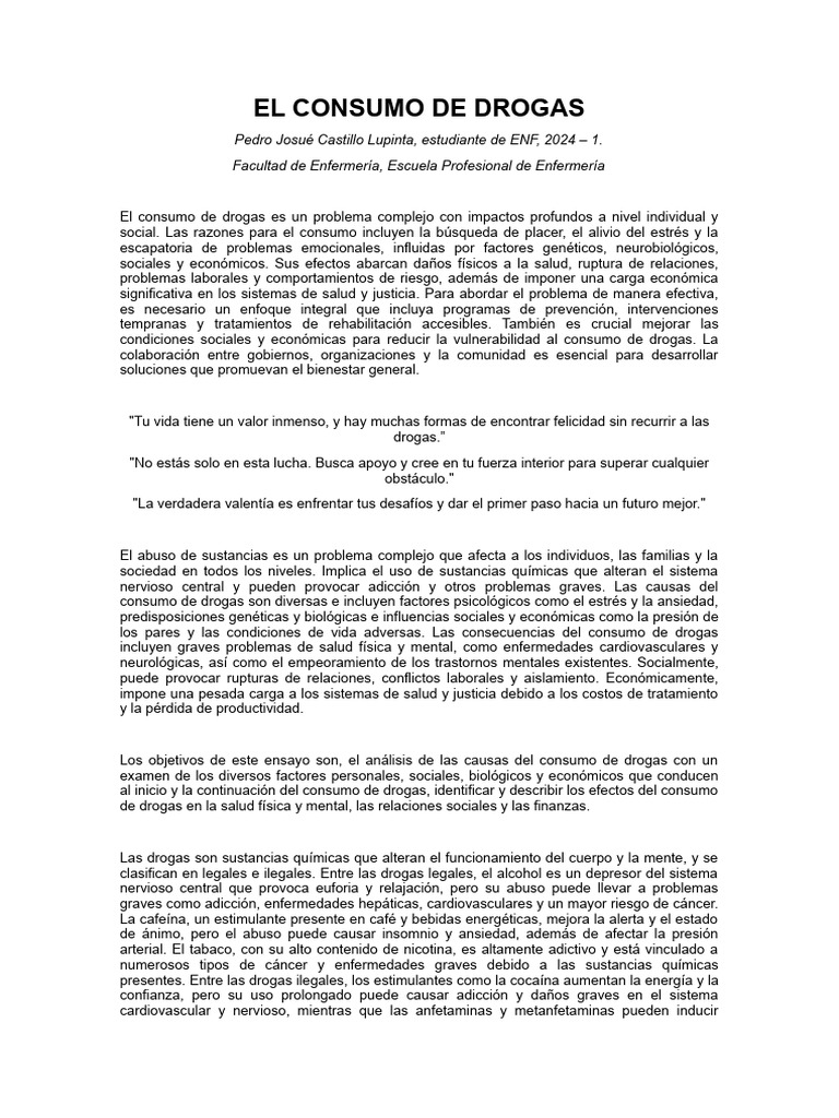 Consumo de Drogas, Ensayo | PDF | Drogas | La dependencia de sustancias